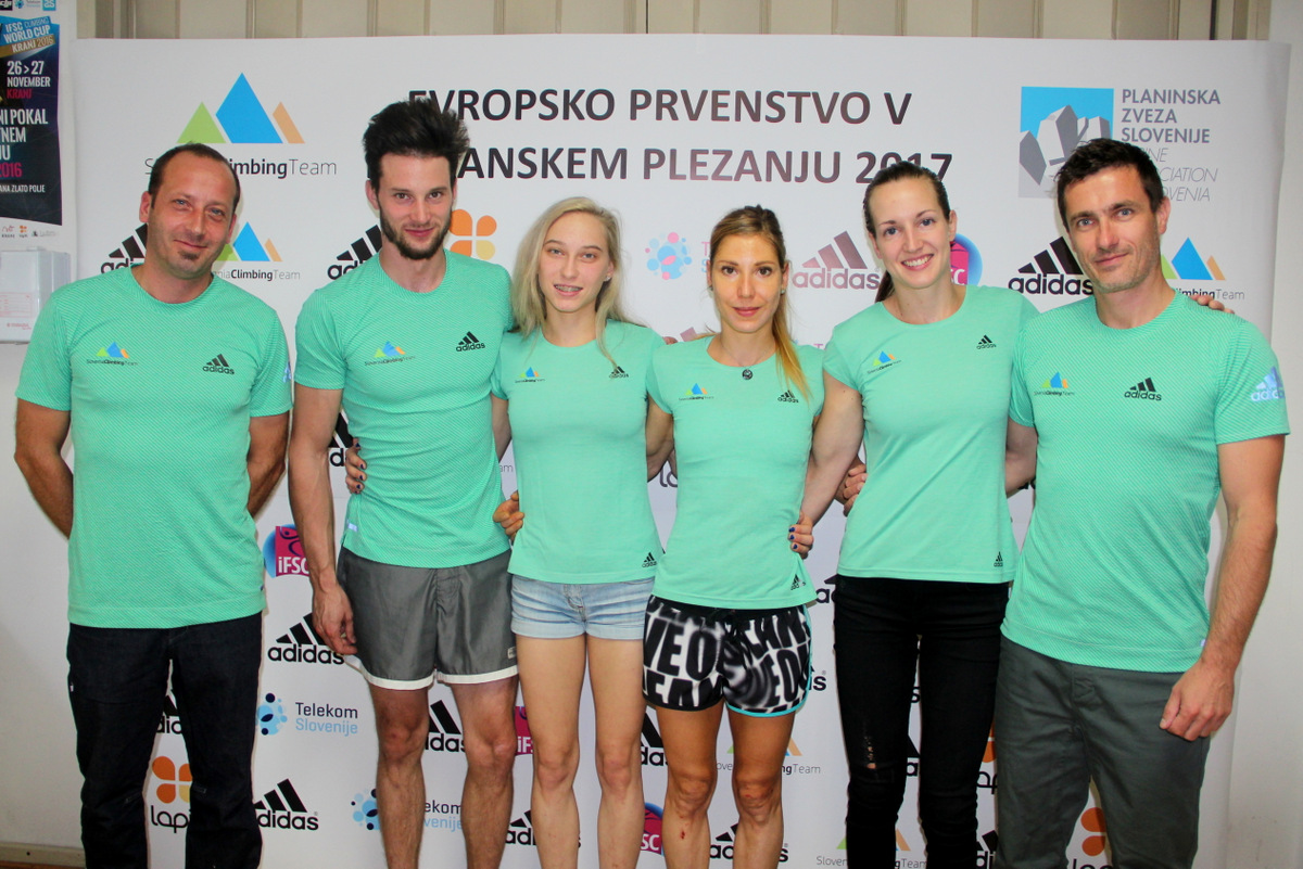 Janja Garnbret, Mina Markovič, Katja Kadič in Jernej Kruder slovenski aduti na EP v Münchnu ...