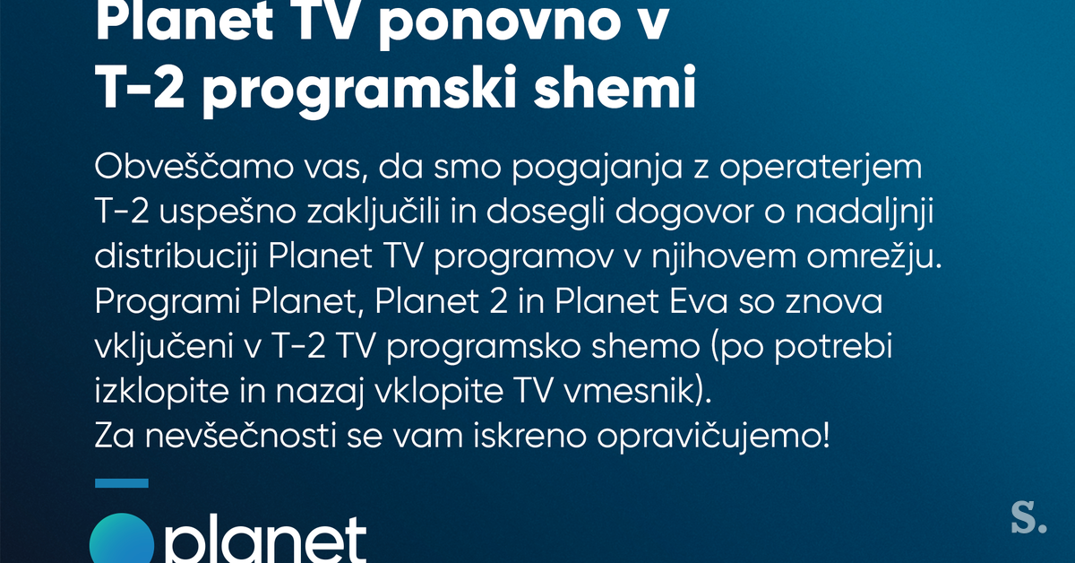 Planet TV ponovno v T-2 programski shemi - siol.net