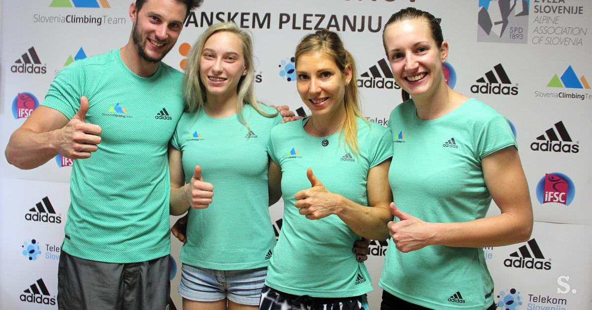 Janja Garnbret, Mina Markovič, Katja Kadič in Jernej Kruder slovenski aduti na EP v Münchnu ...
